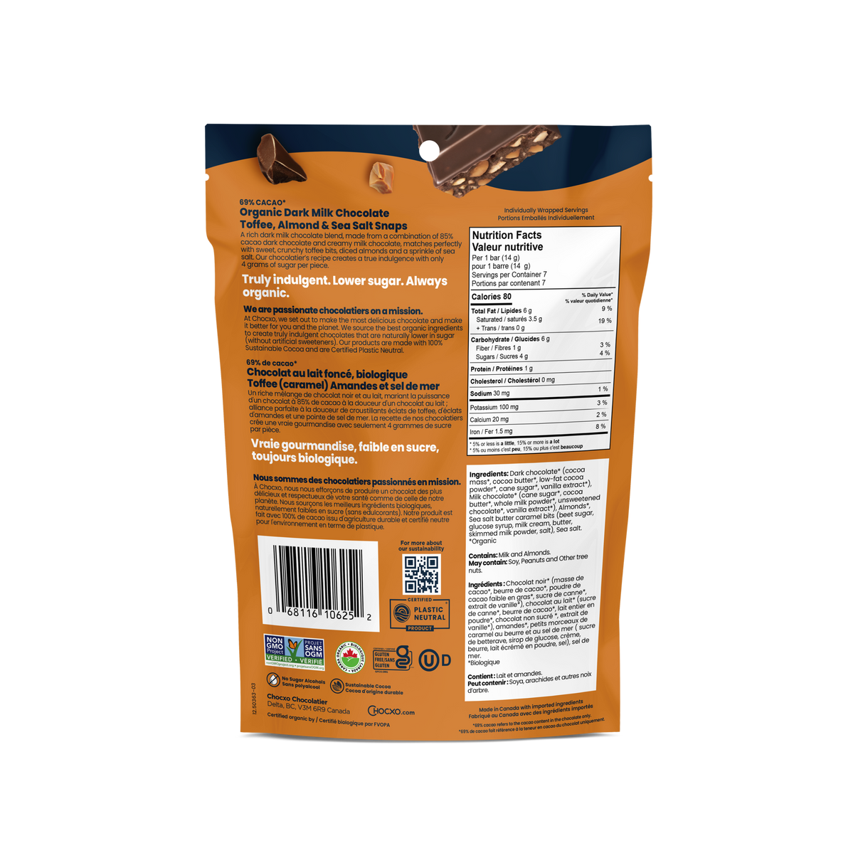 Dark Milk Chocolate Toffee, Almond & Sea Salt Snaps – Chocxo.ca